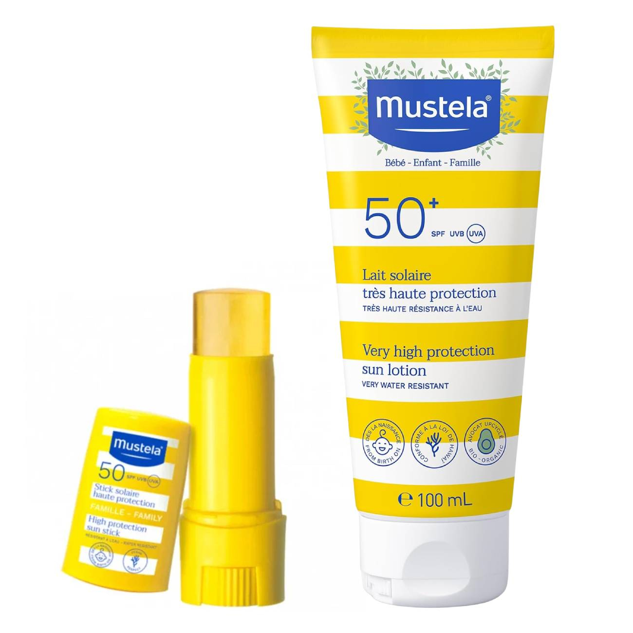 Mustela Solar Coffret Leite SPF50+ 100ml + Stick SPF50+ + Raquetes